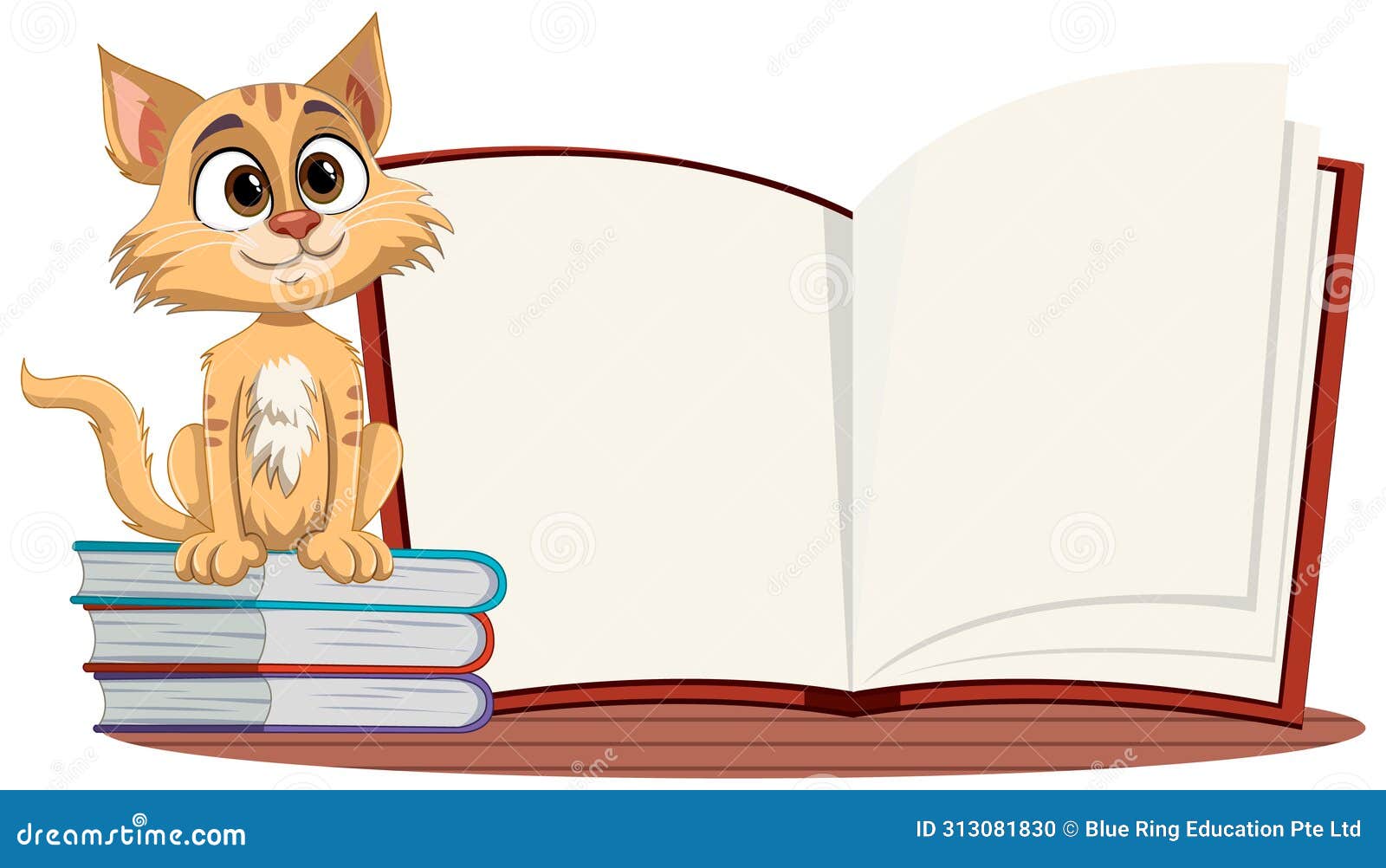 A Cat Sitting on Books by an Open Book Stock Vector - Illustration of ...