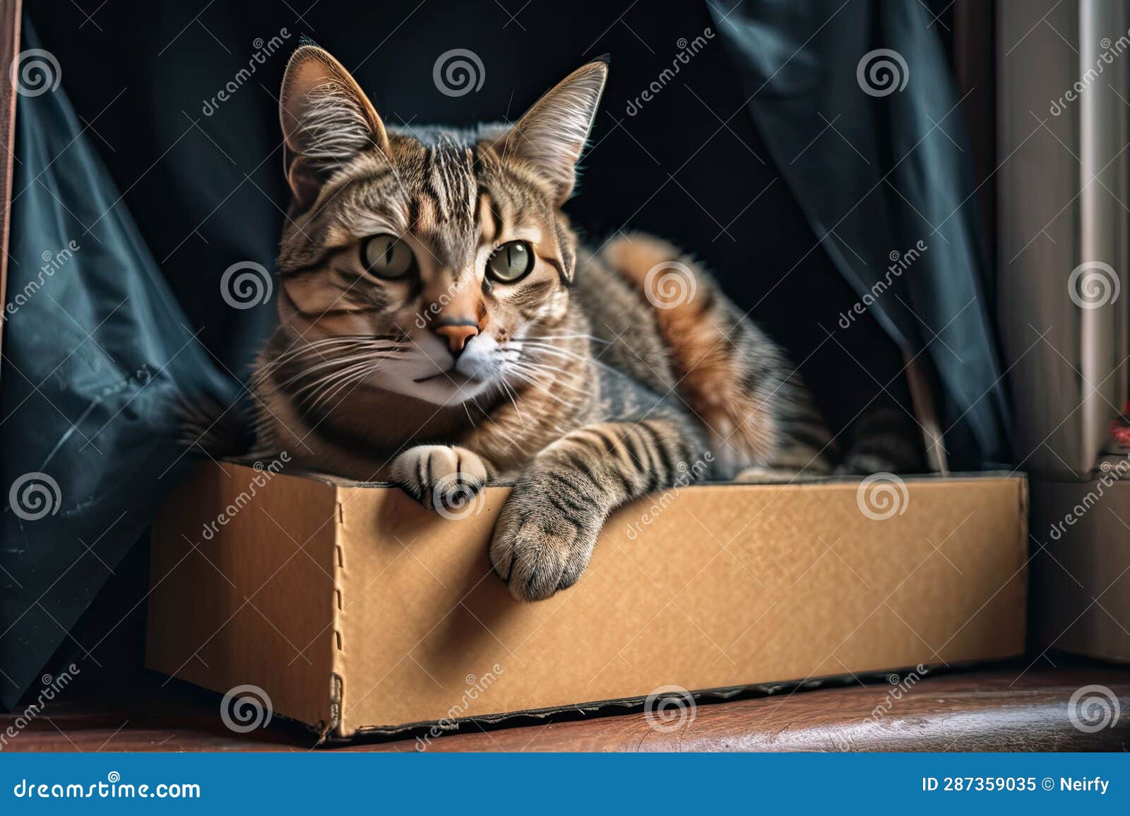 Cat sitting in box stock illustration. Illustration of cats - 287359035
