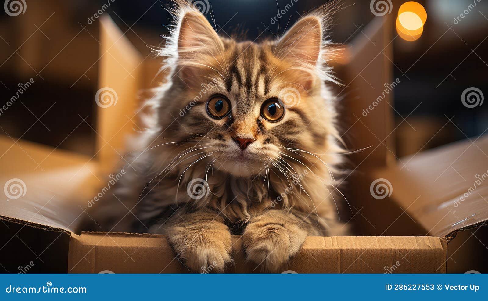 Cat Sitting in Cardboard Box. Generative AI. Stock Image - Image of ...