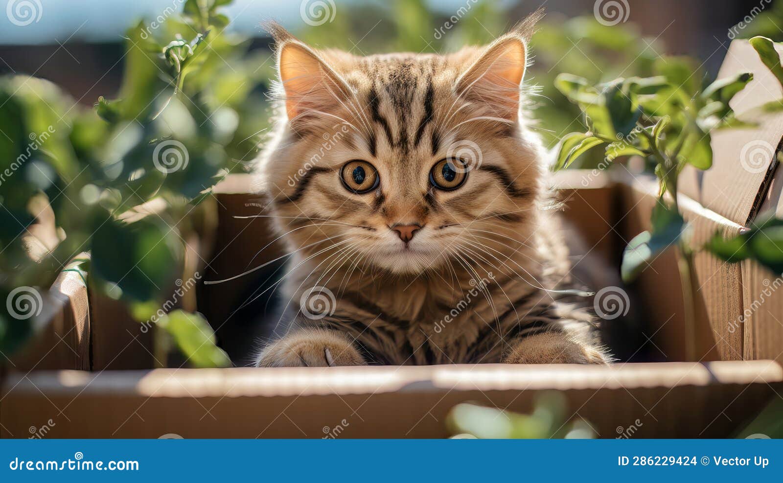 Cat Sitting in Cardboard Box. Generative AI. Stock Photo - Image of ...