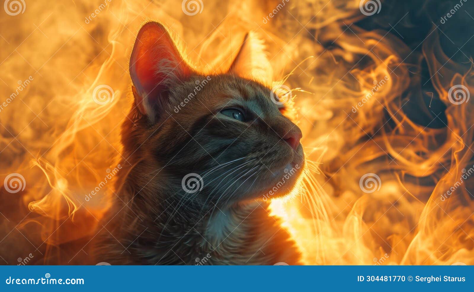 A Cat Sitting in Front of a Fire with Flames Around it, AI Stock Photo ...