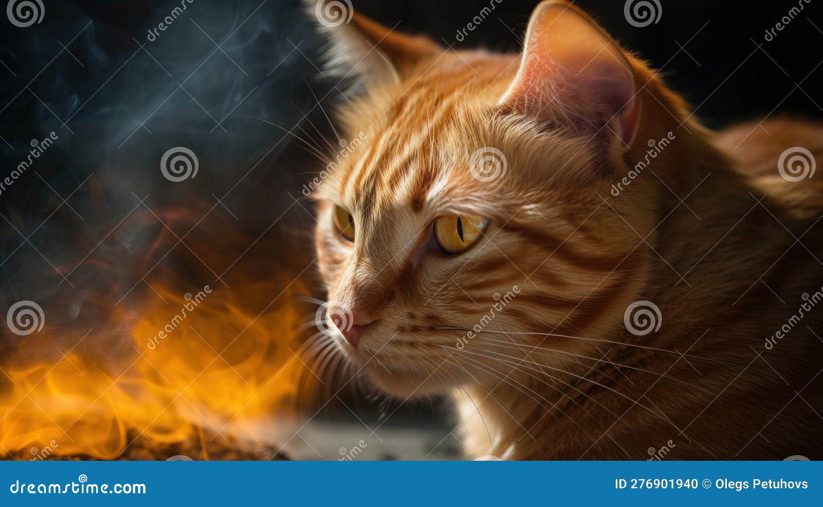 A Cat Sitting in Front of a Fire with Its Eyes Open Stock Illustration ...