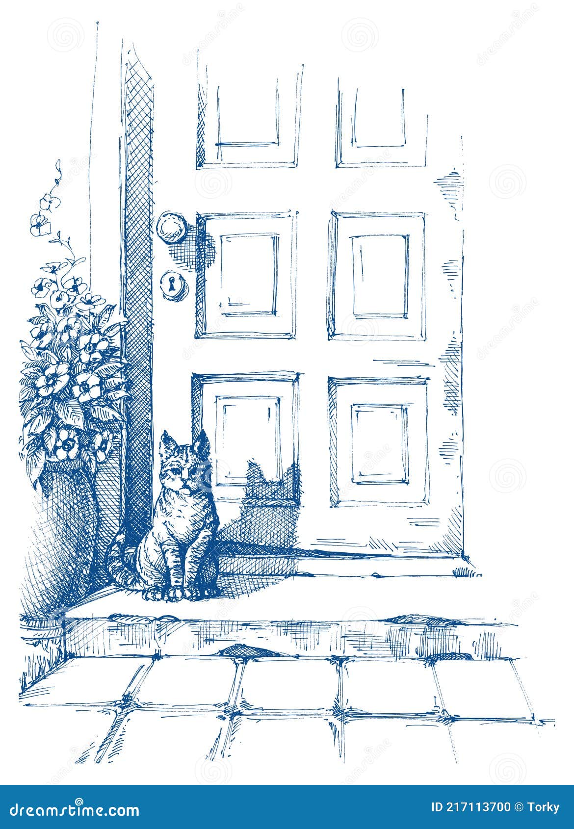 Sitting Cat Front Drawing