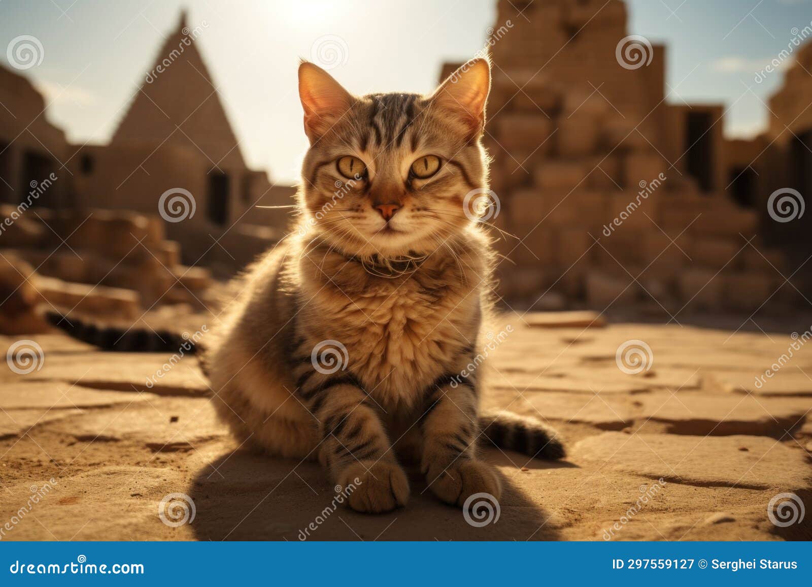 A Cat Sitting on the Ground in Front of a Pyramid, AI Stock Image ...
