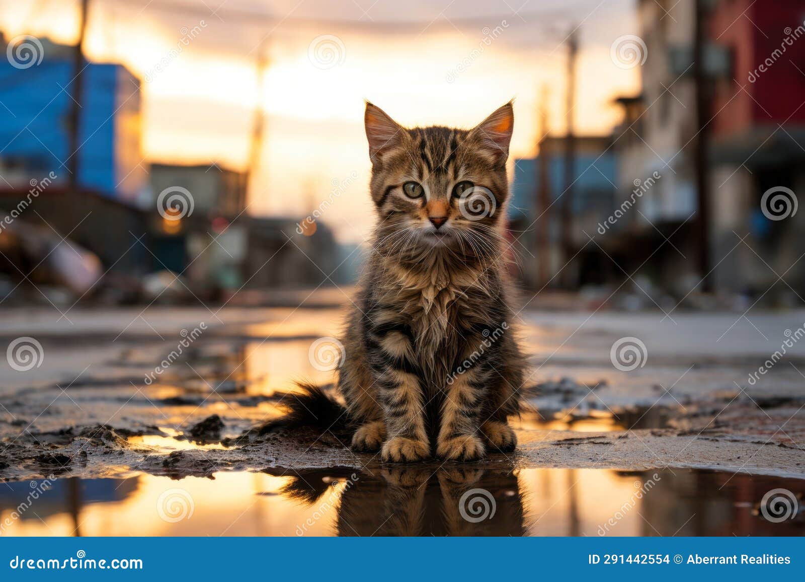 A Cat Sitting on the Ground in a Puddle Stock Illustration ...
