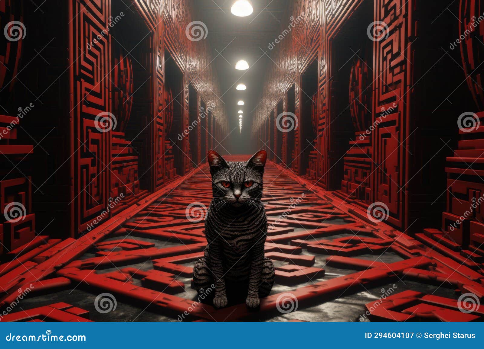 A Cat is Sitting in a Hallway with Red Walls, AI Stock Image - Image of ...