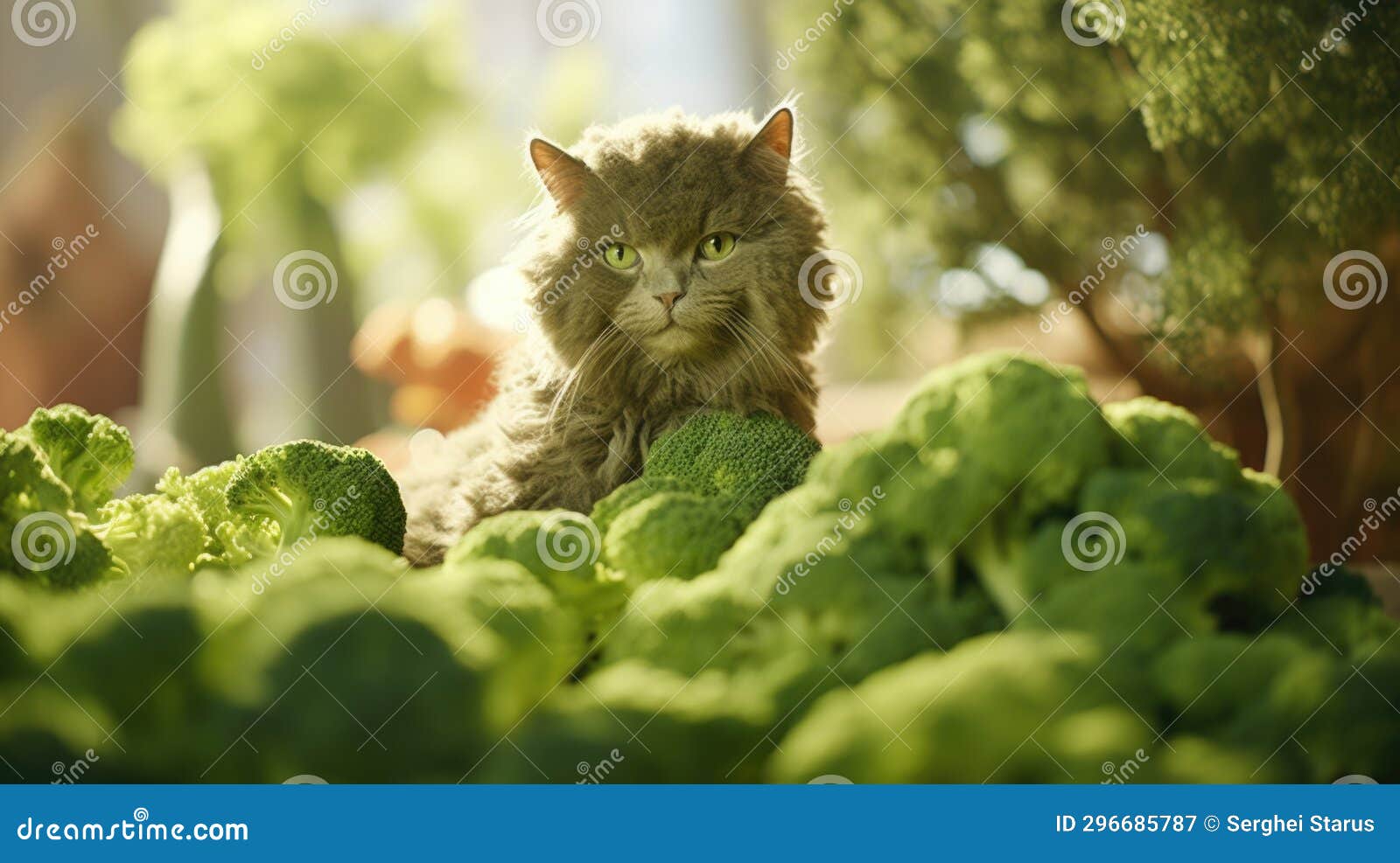 A Cat is Sitting in the Middle of a Bunch of Broccoli, AI Stock Image ...