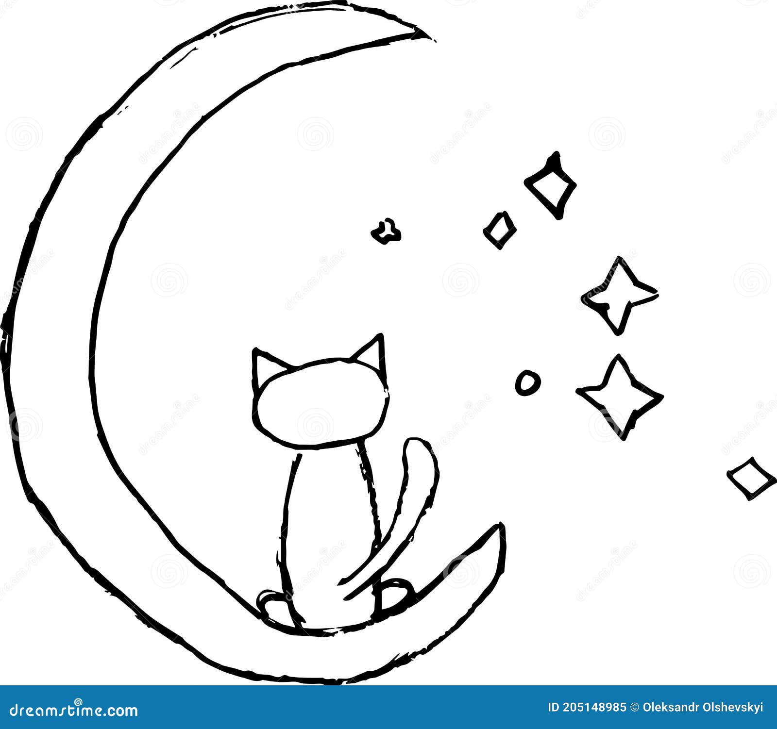 A Cat Sitting on the Moon. Stylization for a Child`s Drawing Stock ...