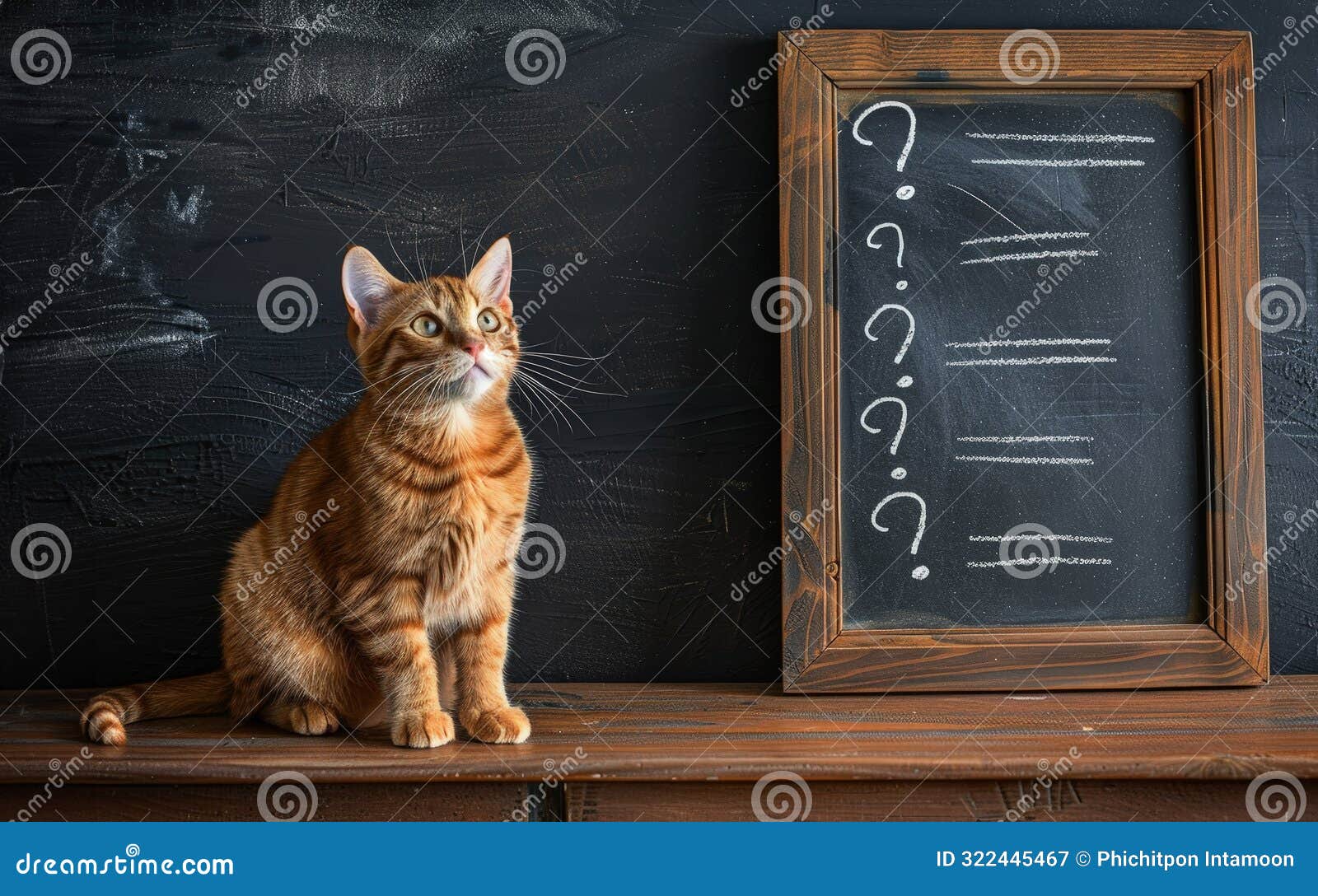 A Cat Sitting with Question Marks on Black Board.ai Generative Stock ...
