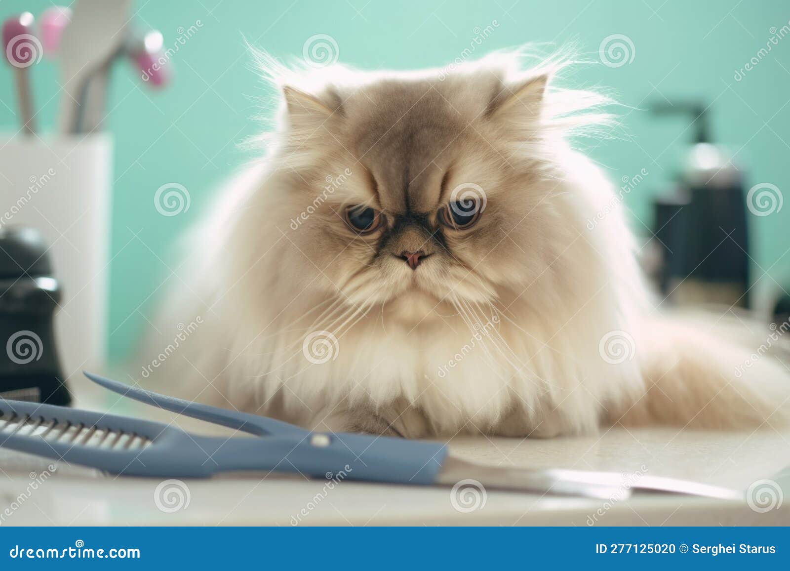 A Cat Sitting on a Table with a Pair of Scissors. Generative AI Image ...