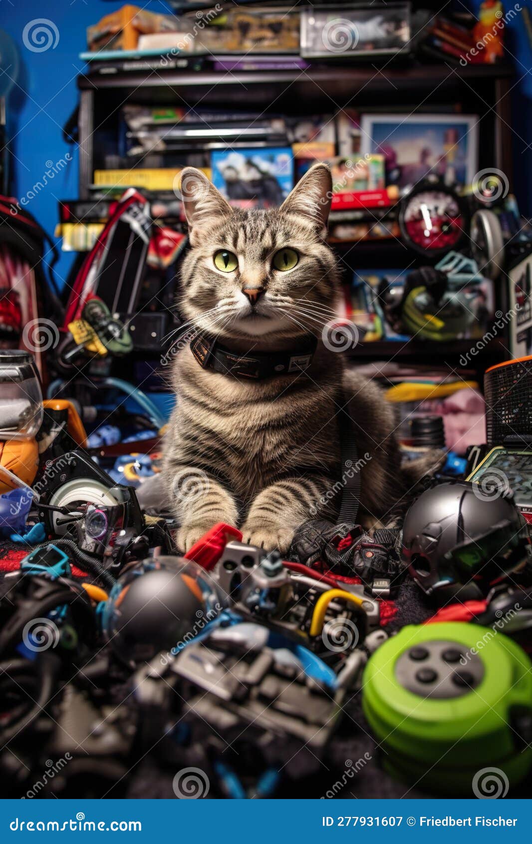 A Cat Sitting on Top of a Pile of Electronics. Generative AI Image ...