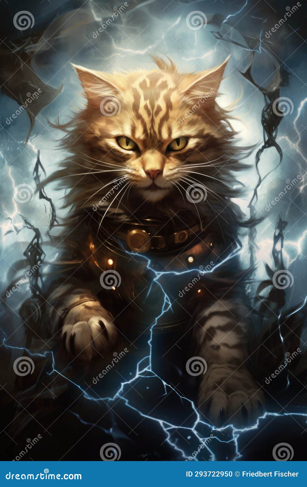 A Cat Sitting on Top of a Table Covered in Lightning Stock Illustration ...