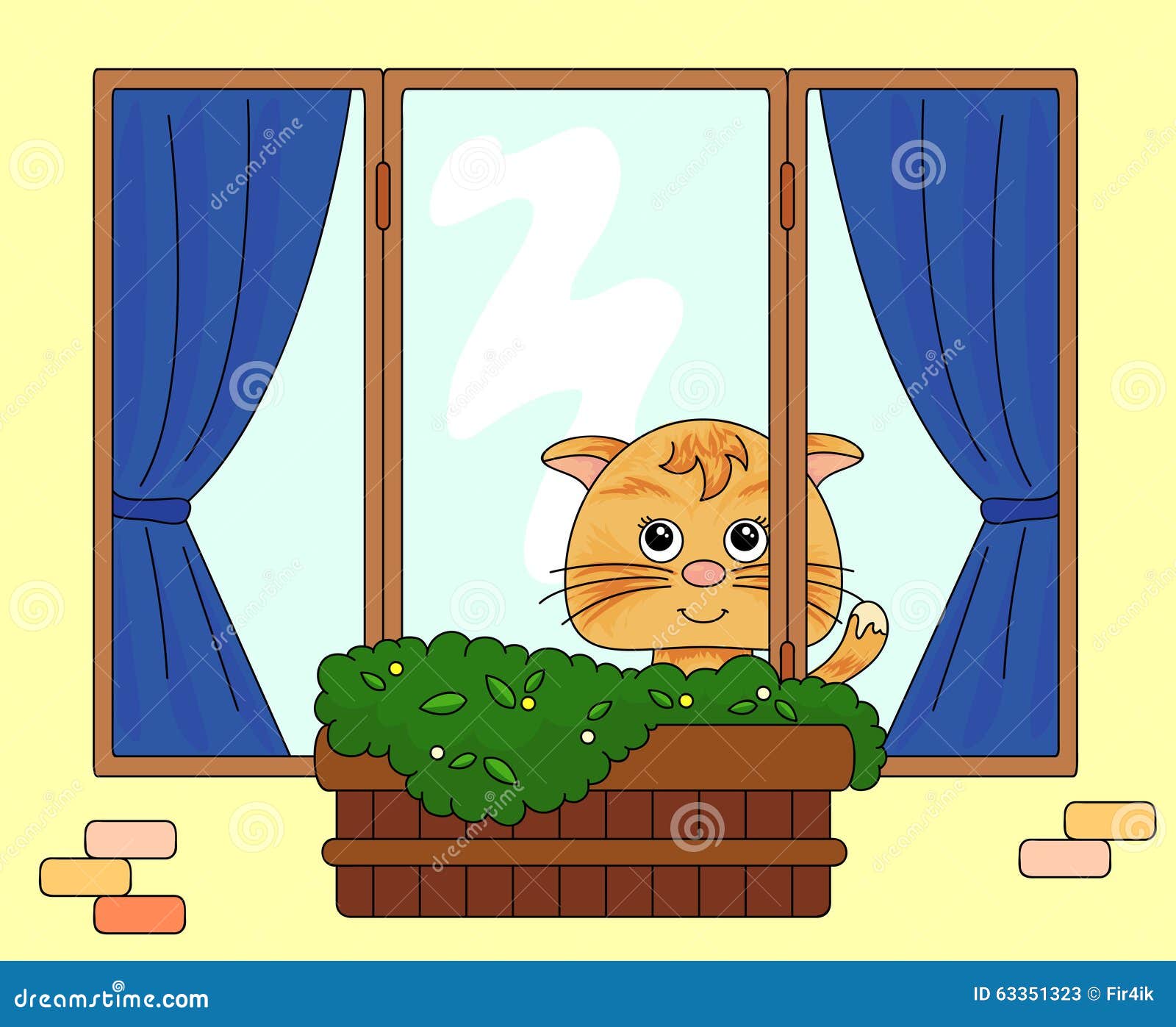 Cat sitting on the window stock vector. Illustration of building - 63351323