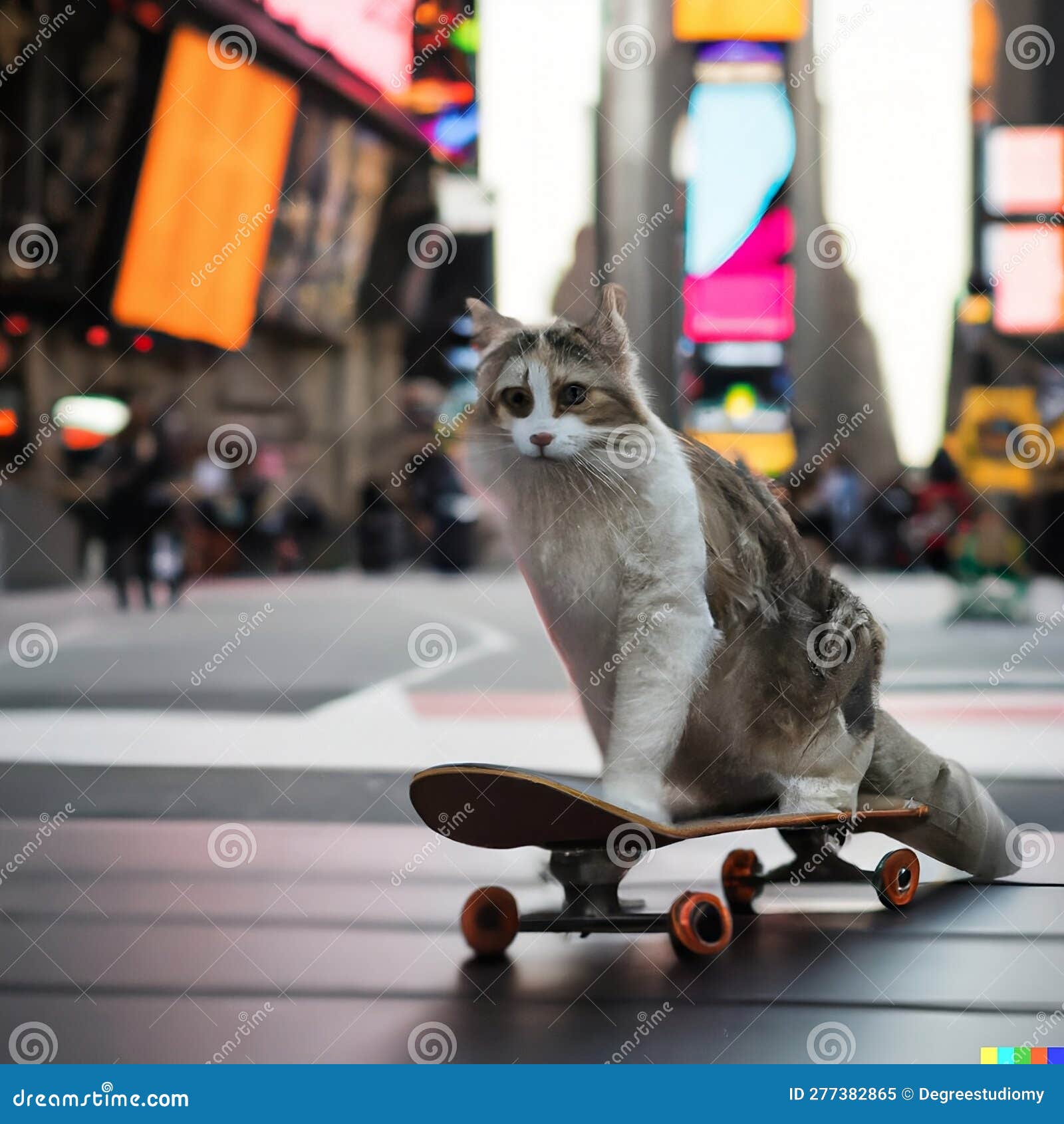Cat on a Skateboard in Times Square. Generative AI Stock Illustration ...