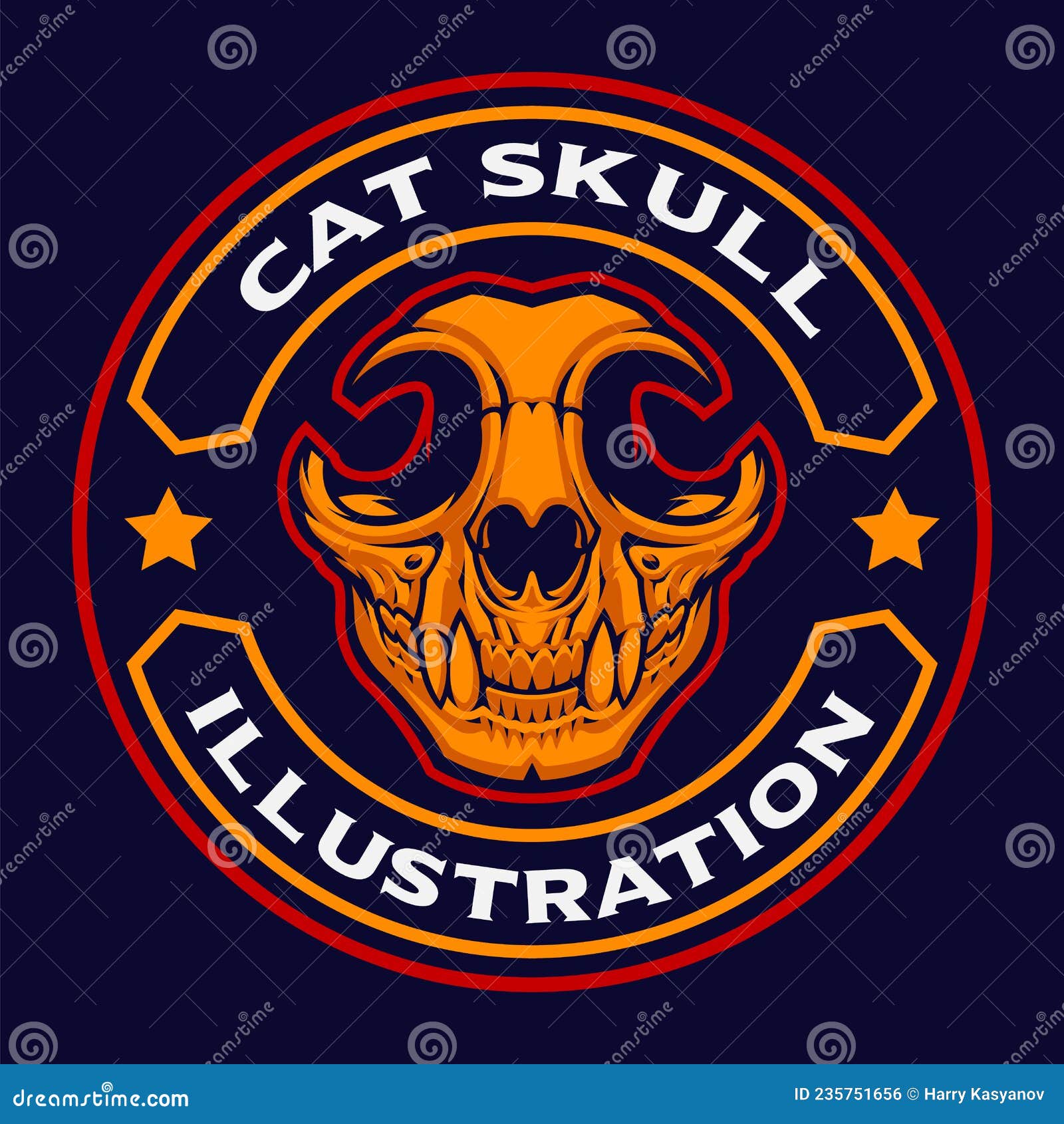 Cat Skull Badge stock vector. Illustration of sign, design - 235751656
