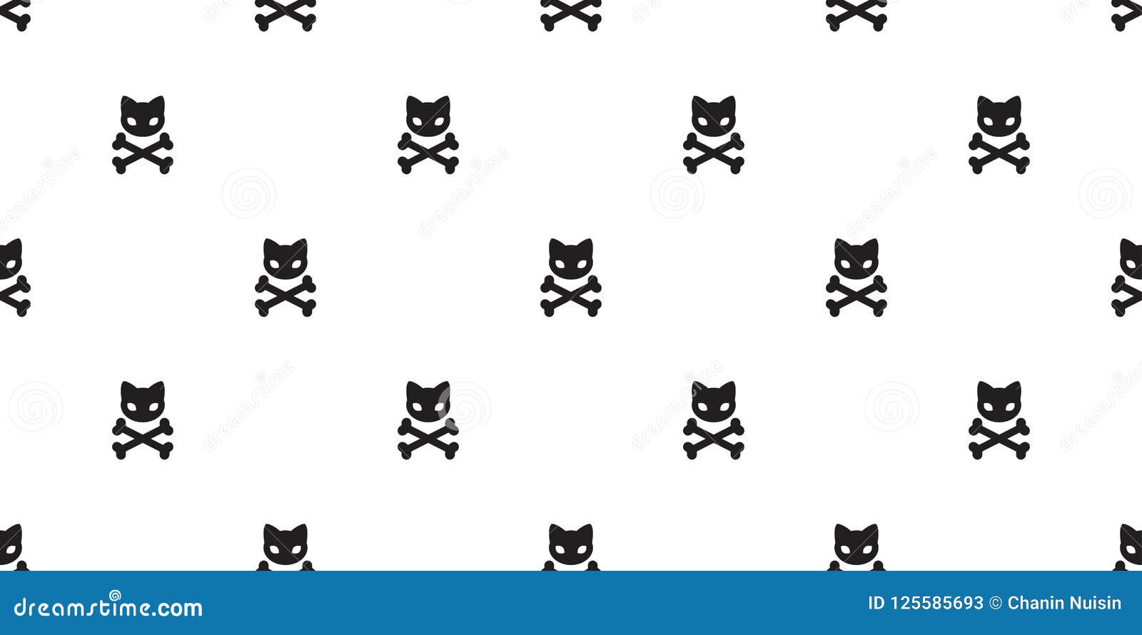 Cat Skull Pirate Seamless Pattern Cross Bone Halloween Isolated ...