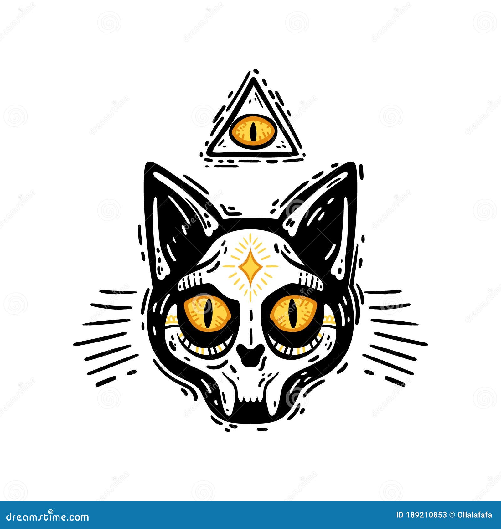 Cat Skull Print in Gothic Style Stock Vector - Illustration of devil ...