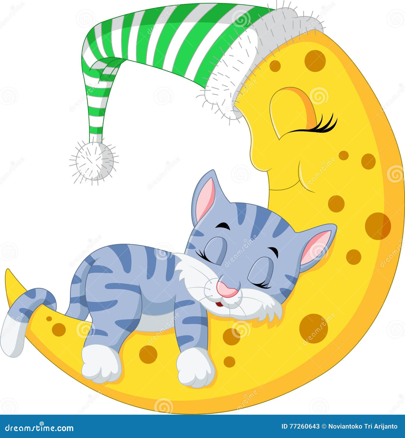 The cat sleep on the moon stock vector. Illustration of present - 77260643