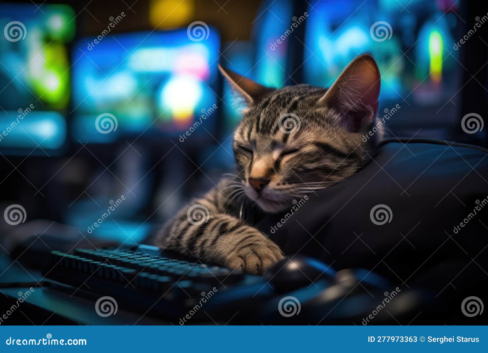 A Cat is Sleeping on a Computer Keyboard. Generative AI Image. Stock ...