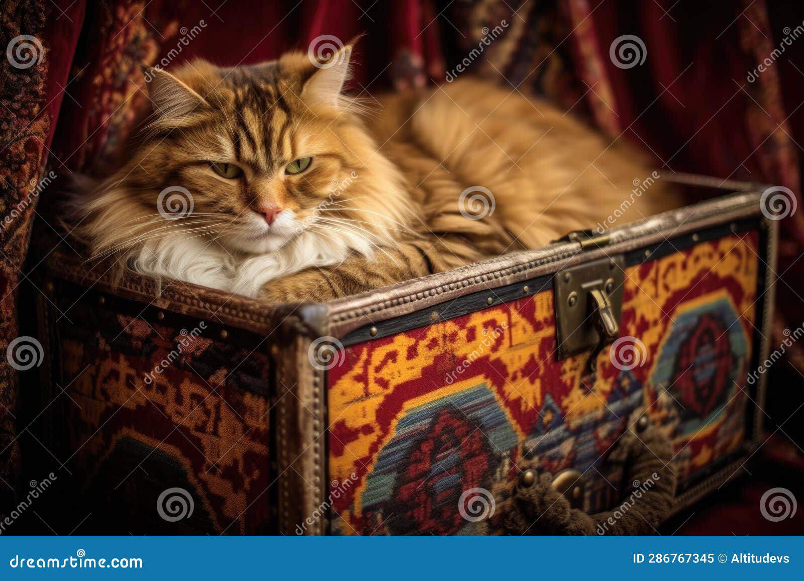 Cat Sleeping in a Cozy, Cushioned Box Stock Image - Image of indoor ...