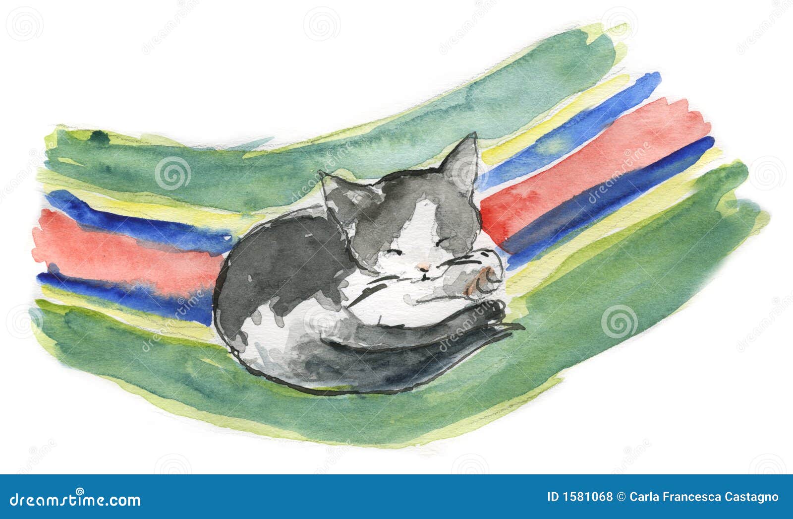 Cat sleeping - watercolor stock illustration. Illustration of mammal ...