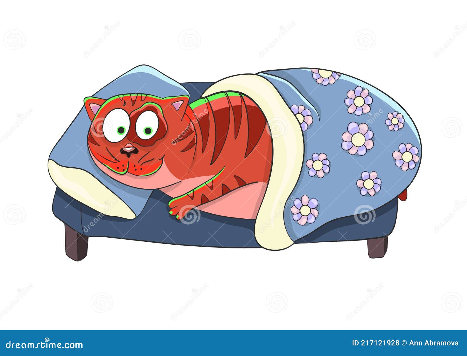 Cat Sleeps in Bed Under the Covers. Home Comfort. Vector Illustration ...