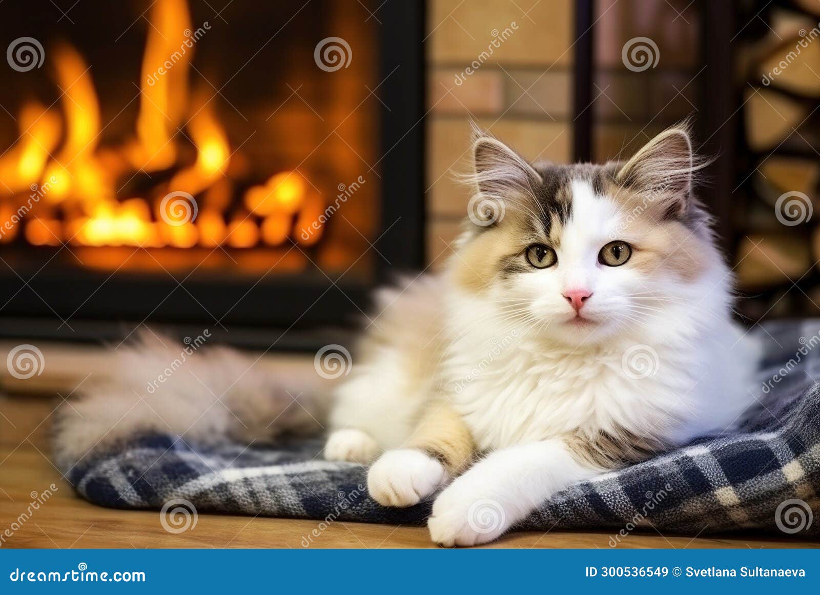 The Cat Sleeps Near the Fireplace in Winter Stock Illustration ...