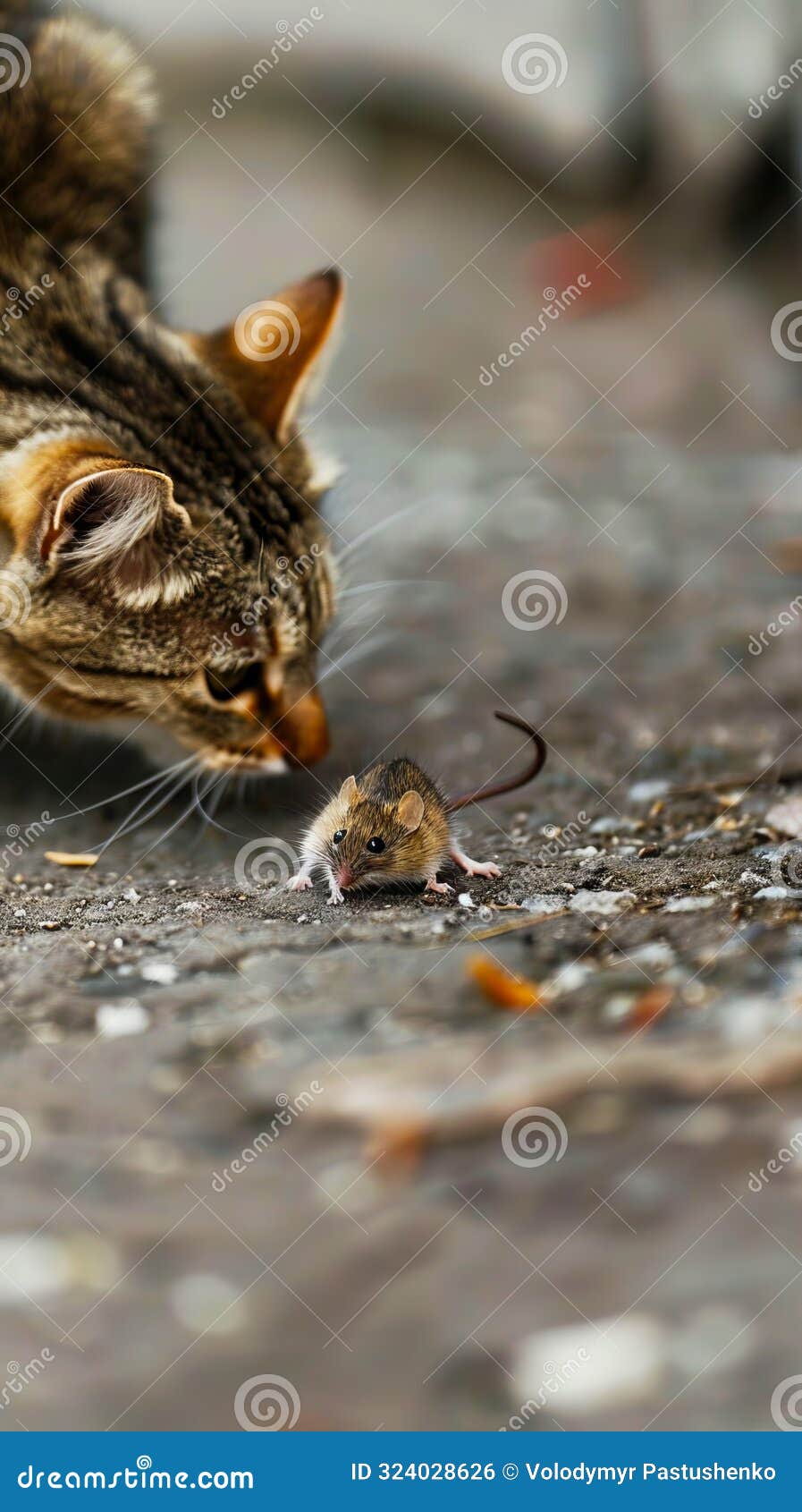 A Cat is Sniffing a Mouse on the Ground Stock Photo - Image of domestic ...