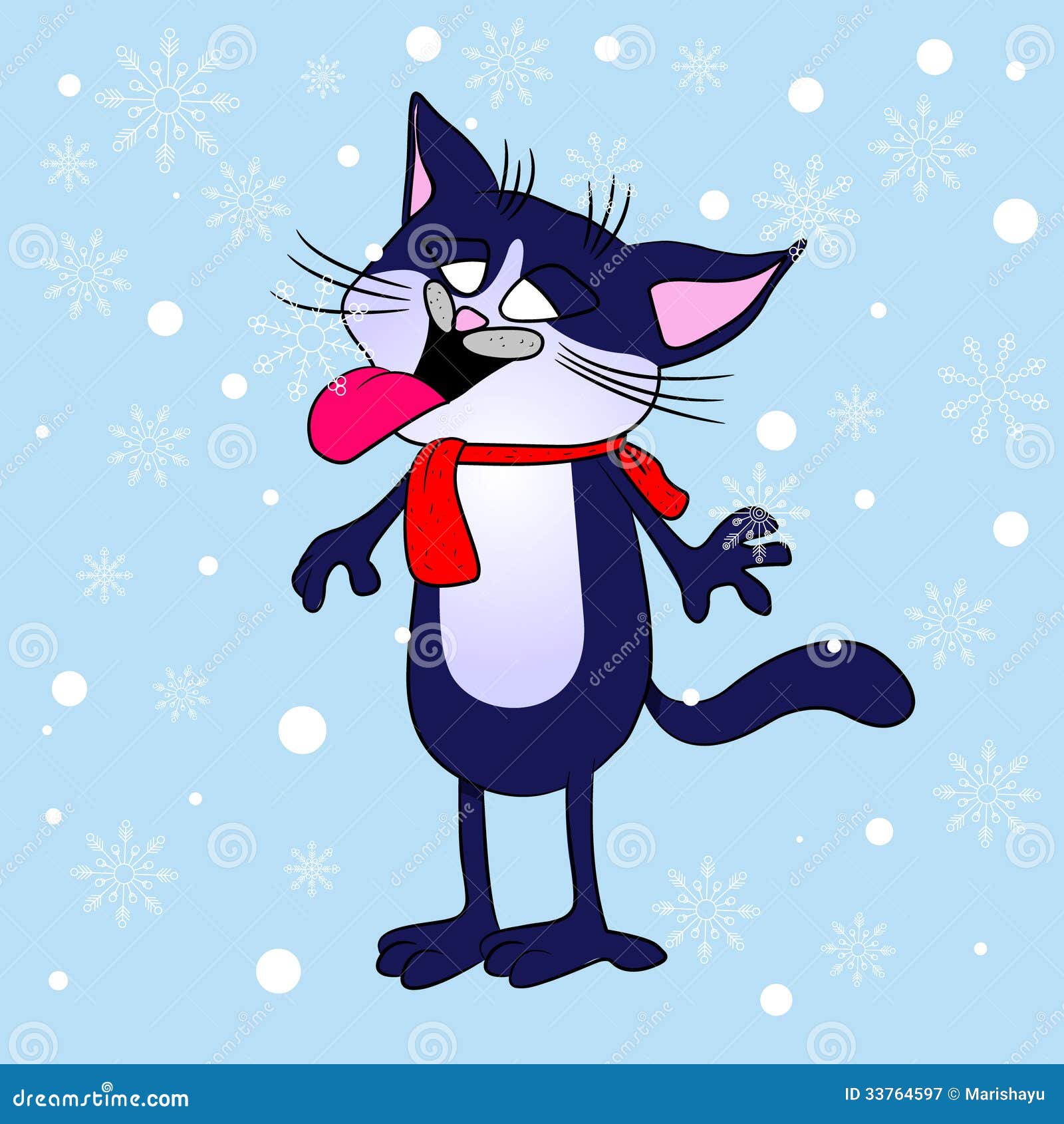 Cat and snow stock vector. Illustration of animal, scarf - 33764597