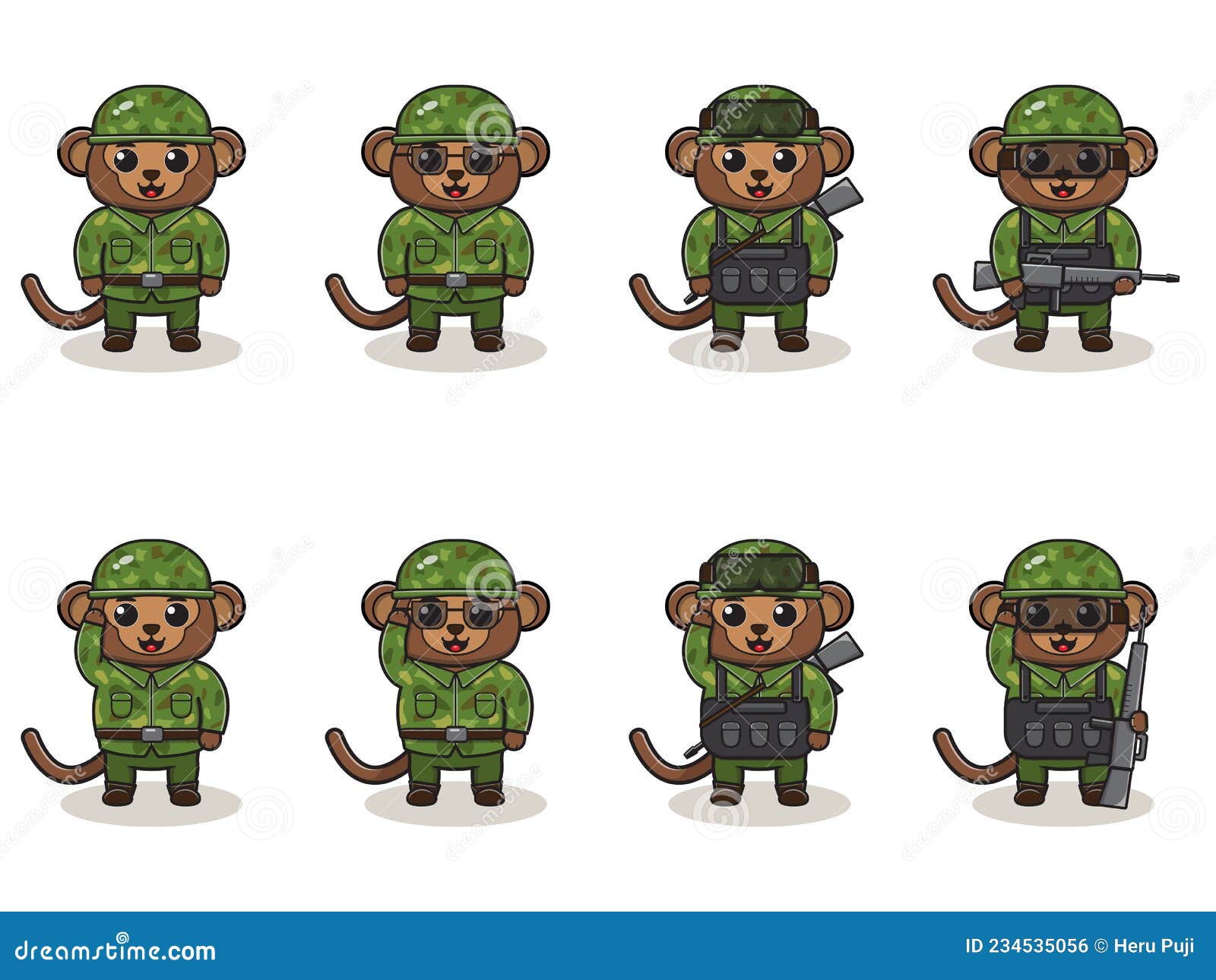 Vector Illustration Cute Monkey Soldier Cartoon Stock Vector ...