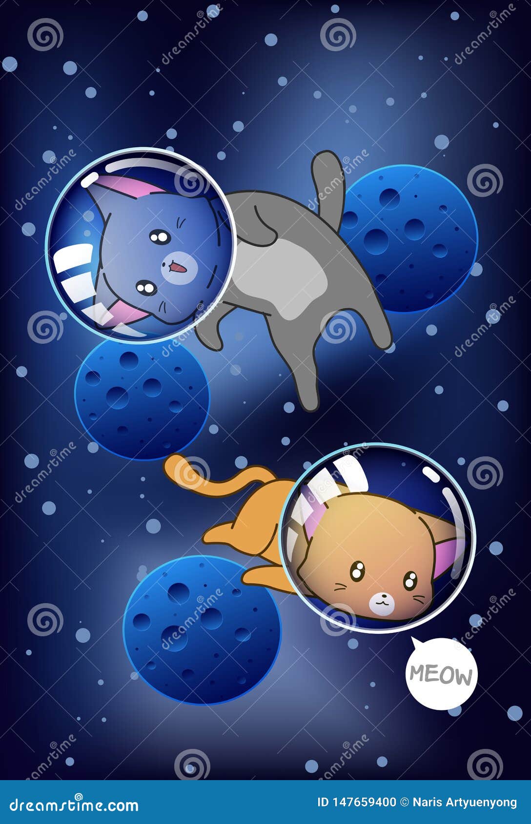 2 Cat in the Space in Cartoon Style Stock Vector - Illustration of ...