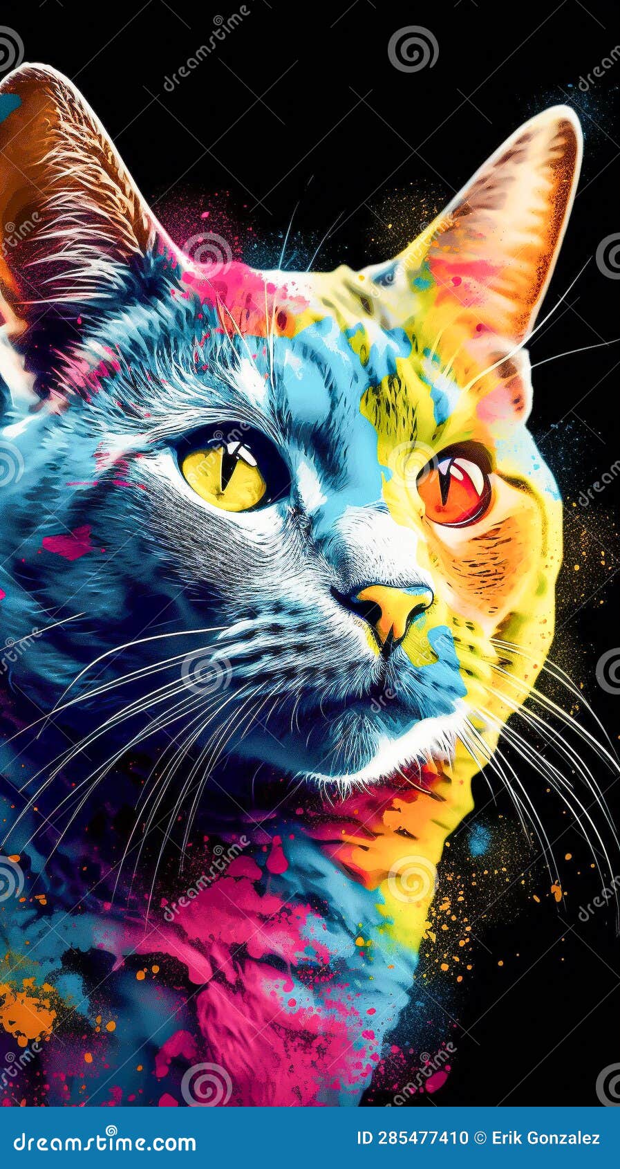 Cat with splash colors stock illustration. Illustration of lazy - 285477410