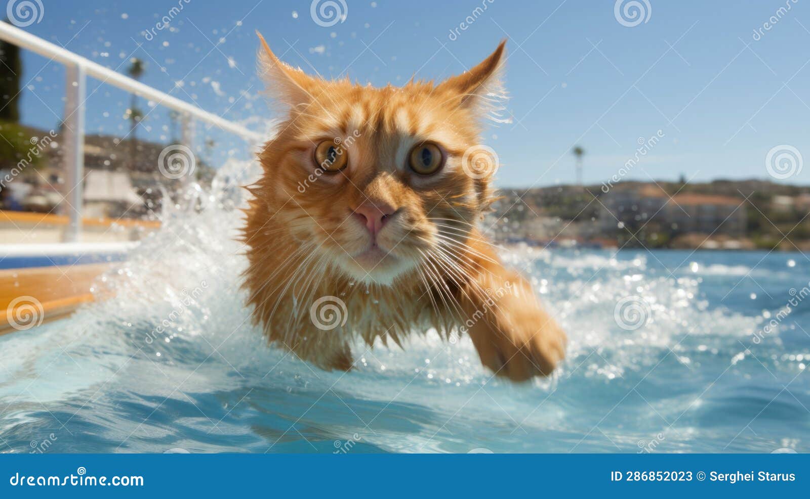A Cat is Splashing in the Water. Generative AI Image. Stock Image ...