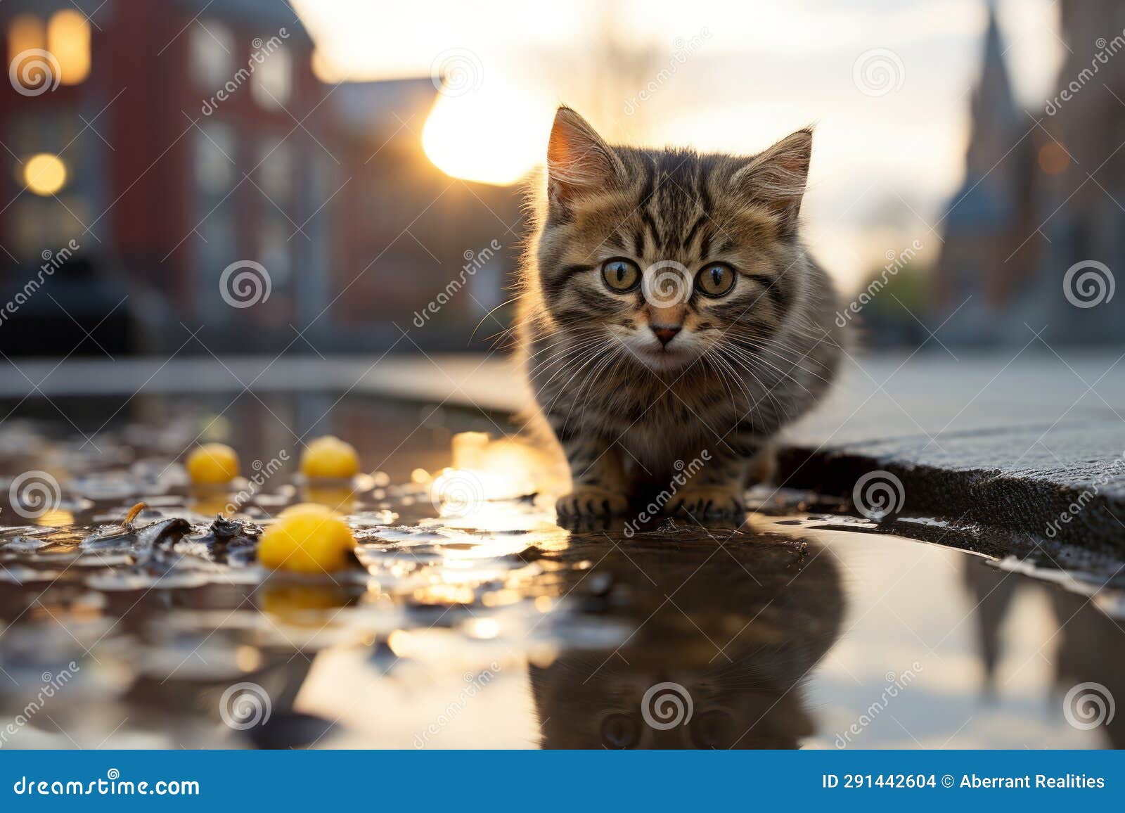 A Cat Standing in a Puddle of Water Stock Illustration - Illustration ...