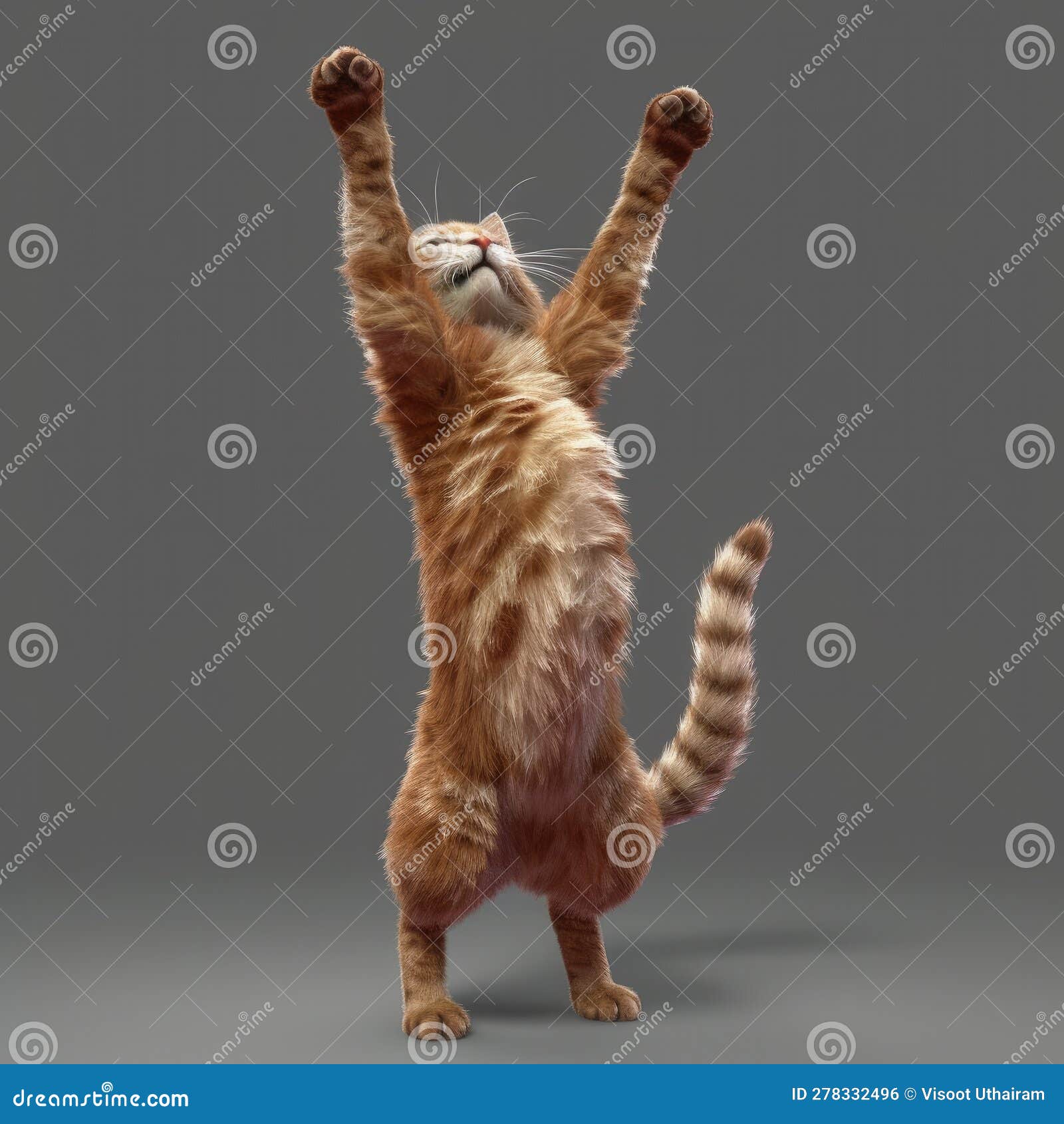 Cat Standing Raising Hand,AI Generated Stock Illustration ...