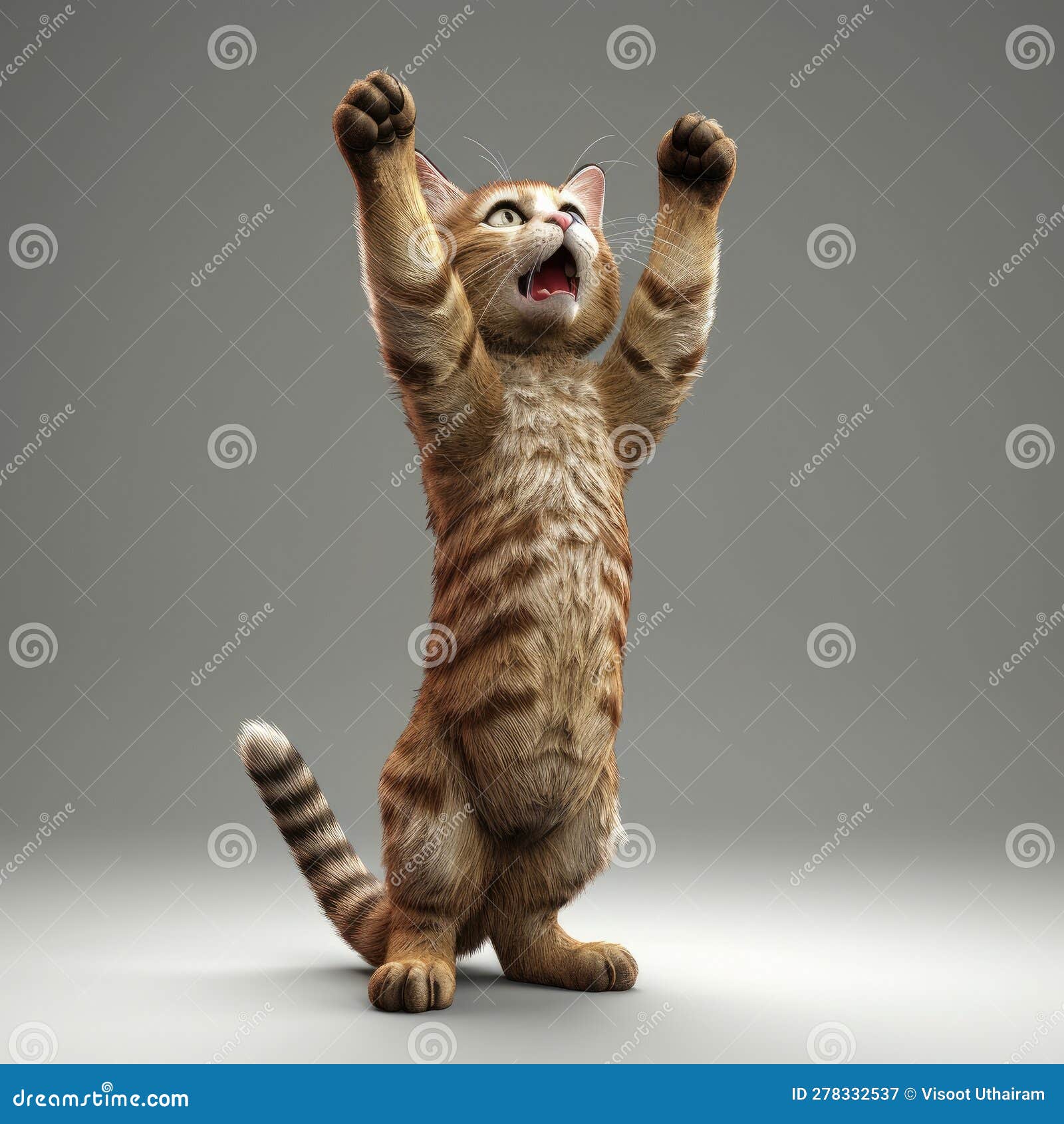 Cat Standing Raising Hand,AI Generated Stock Illustration ...