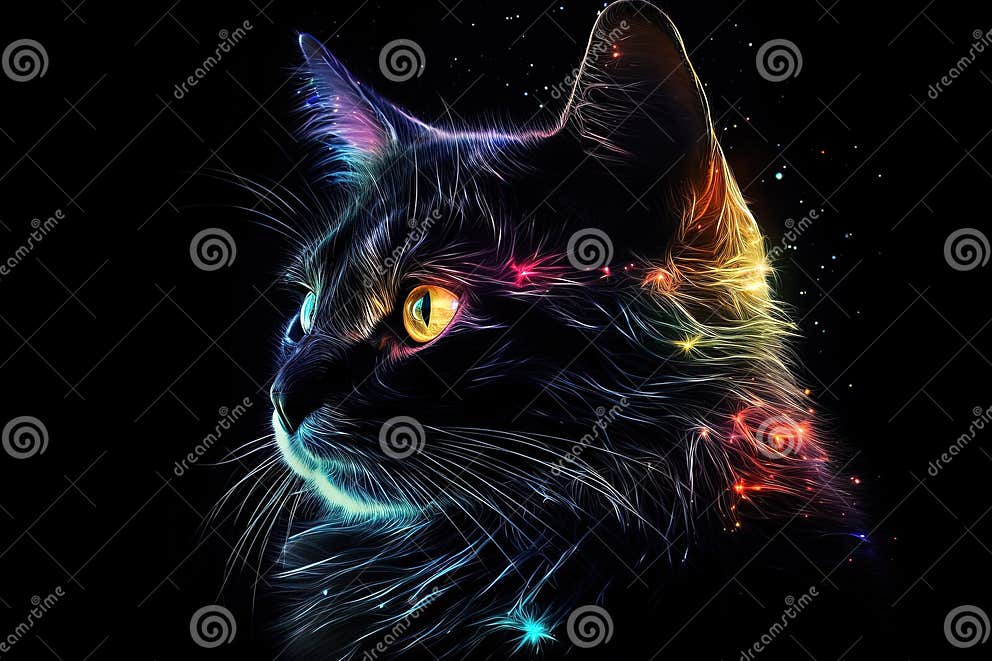 Cat and Stars at Night. Generative AI Stock Illustration - Illustration ...
