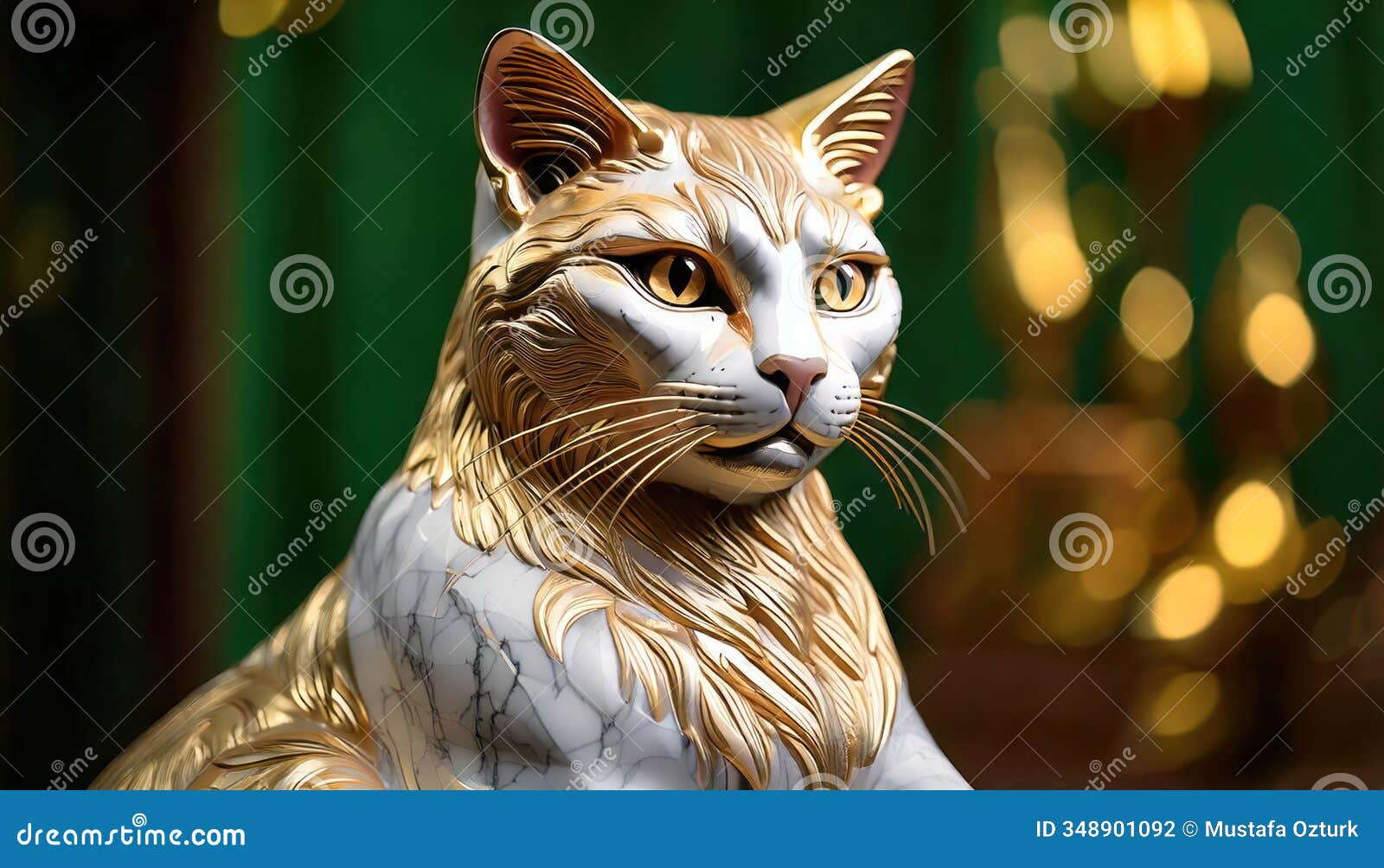 Cat Statue Made of Marble and Gold. Stock Illustration - Illustration ...