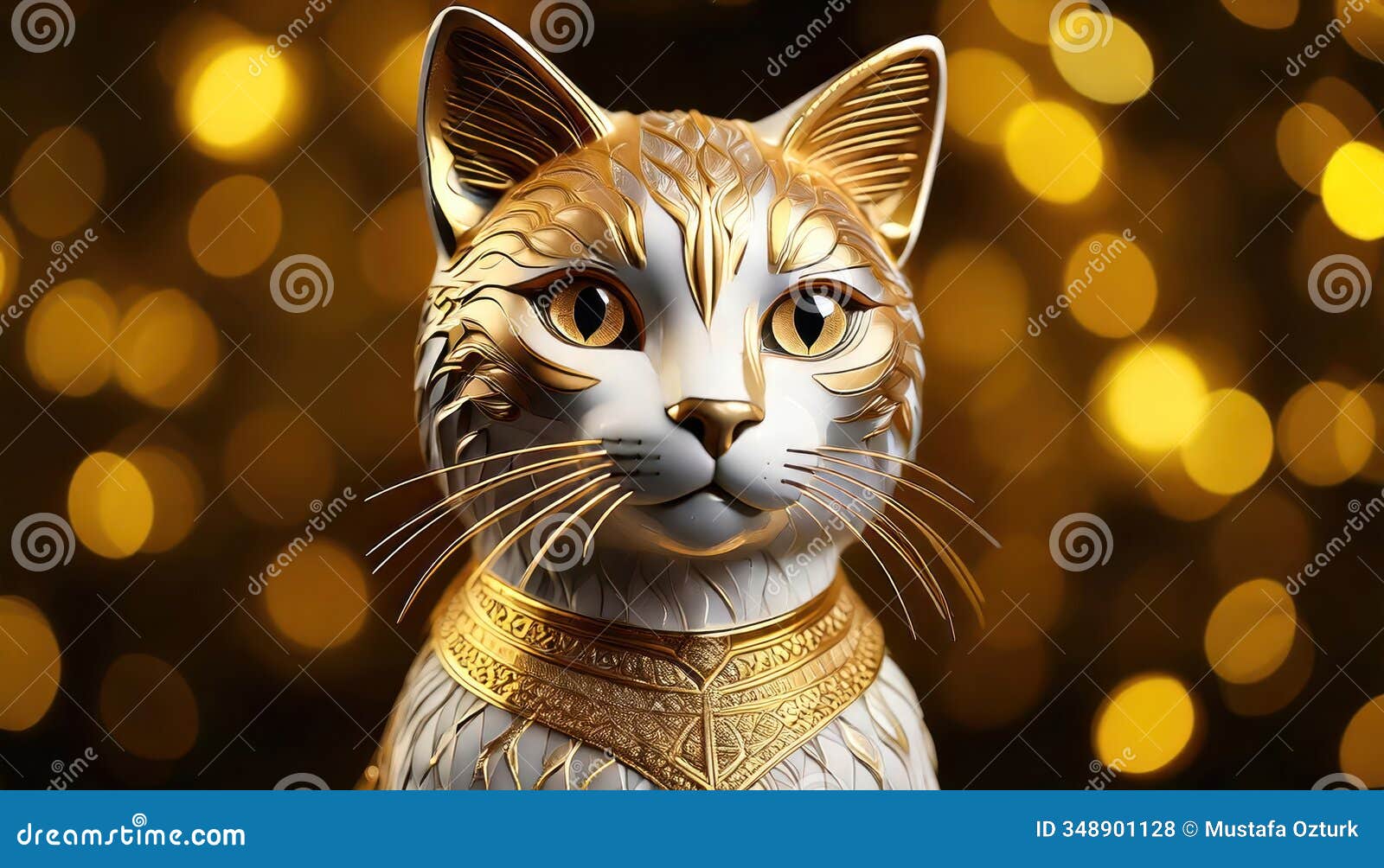 Cat Statue Made of Marble and Gold. Stock Illustration - Illustration ...