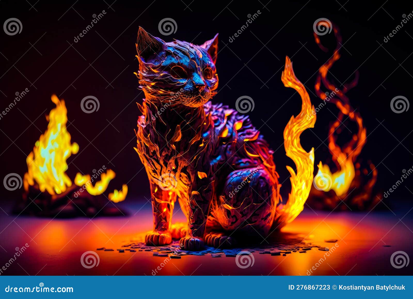 Cat Statue Sitting on Top of Table Next To Fire Pit. Generative AI ...
