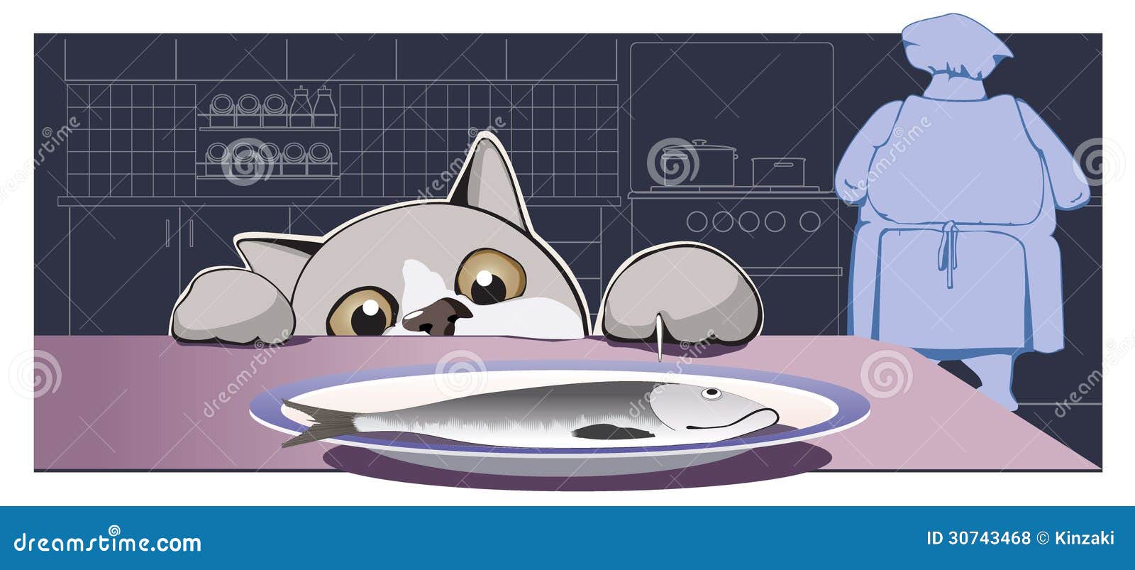 Cat is stealing a fish stock vector. Illustration of table - 30743468