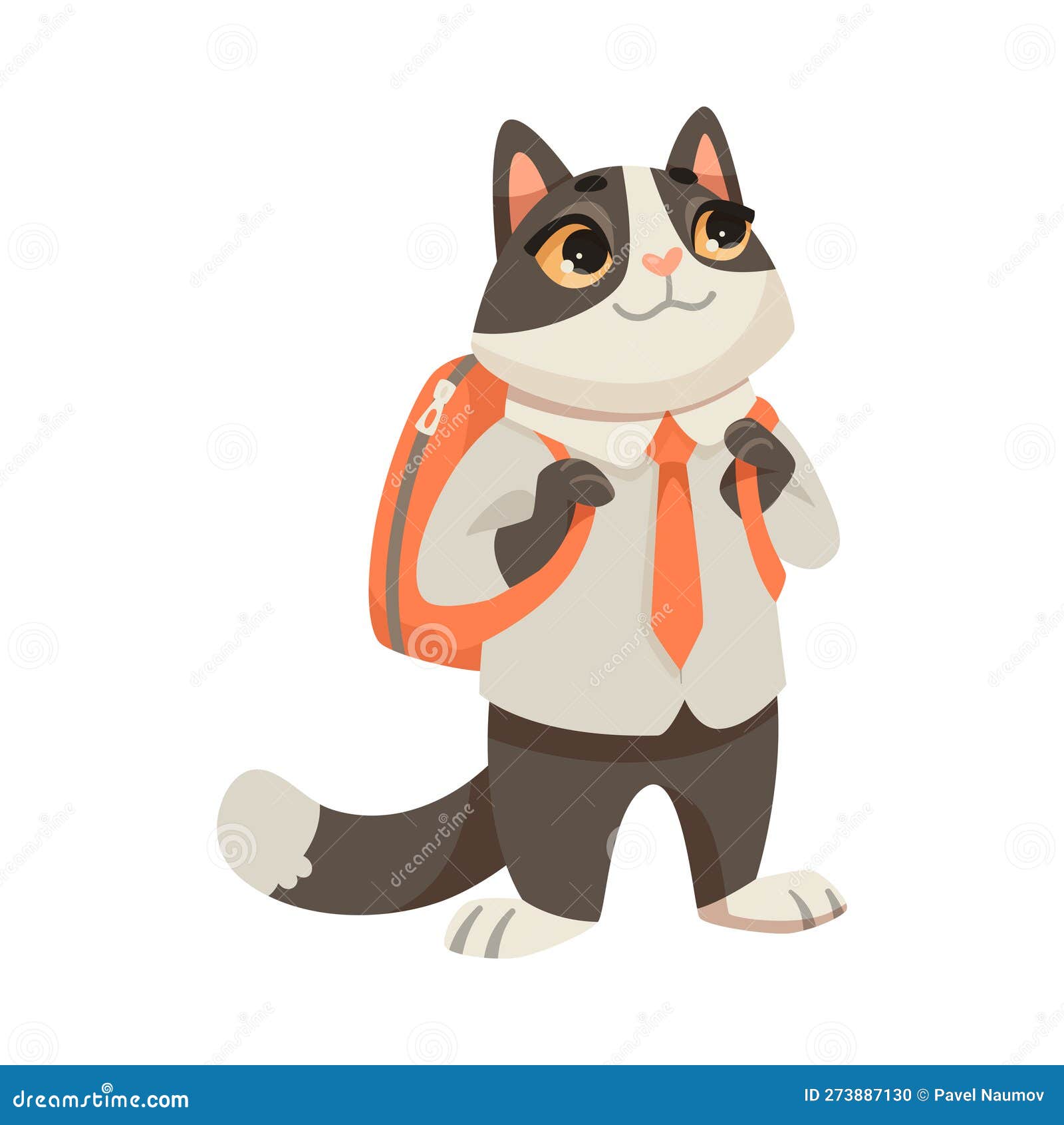 Cat Student Standing with Backpack Studying at School Vector ...