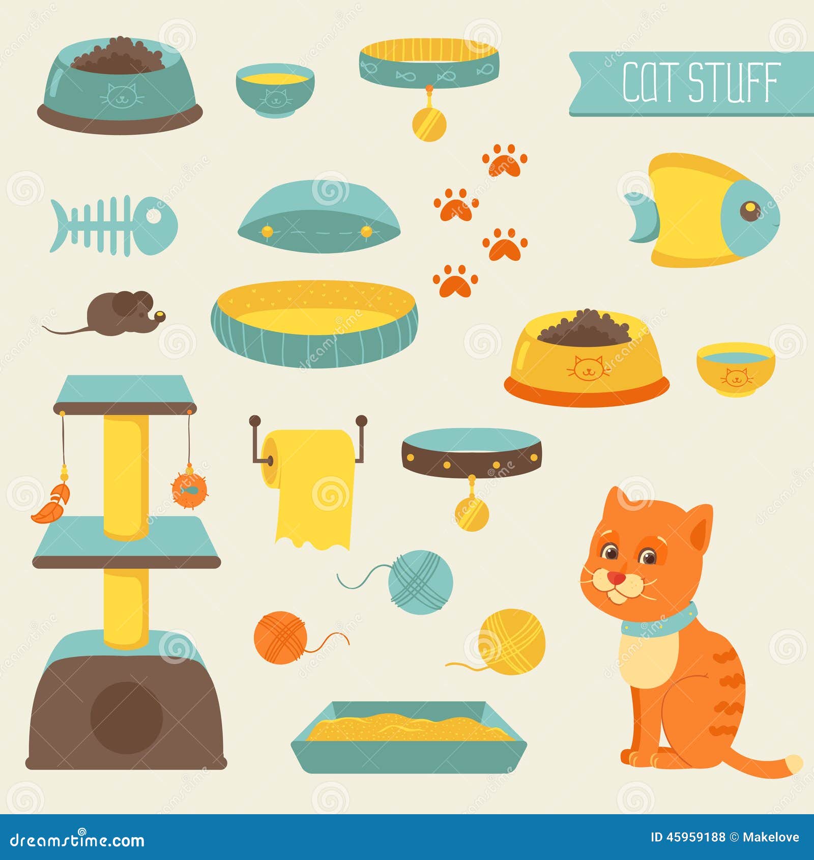 Cat Stuff Collection, Cat Toys, Cat Food Stock Vector - Illustration of ... Cat Stuff Collection, Cat Toys, Cat Food Stock Vector - Illustration of ...