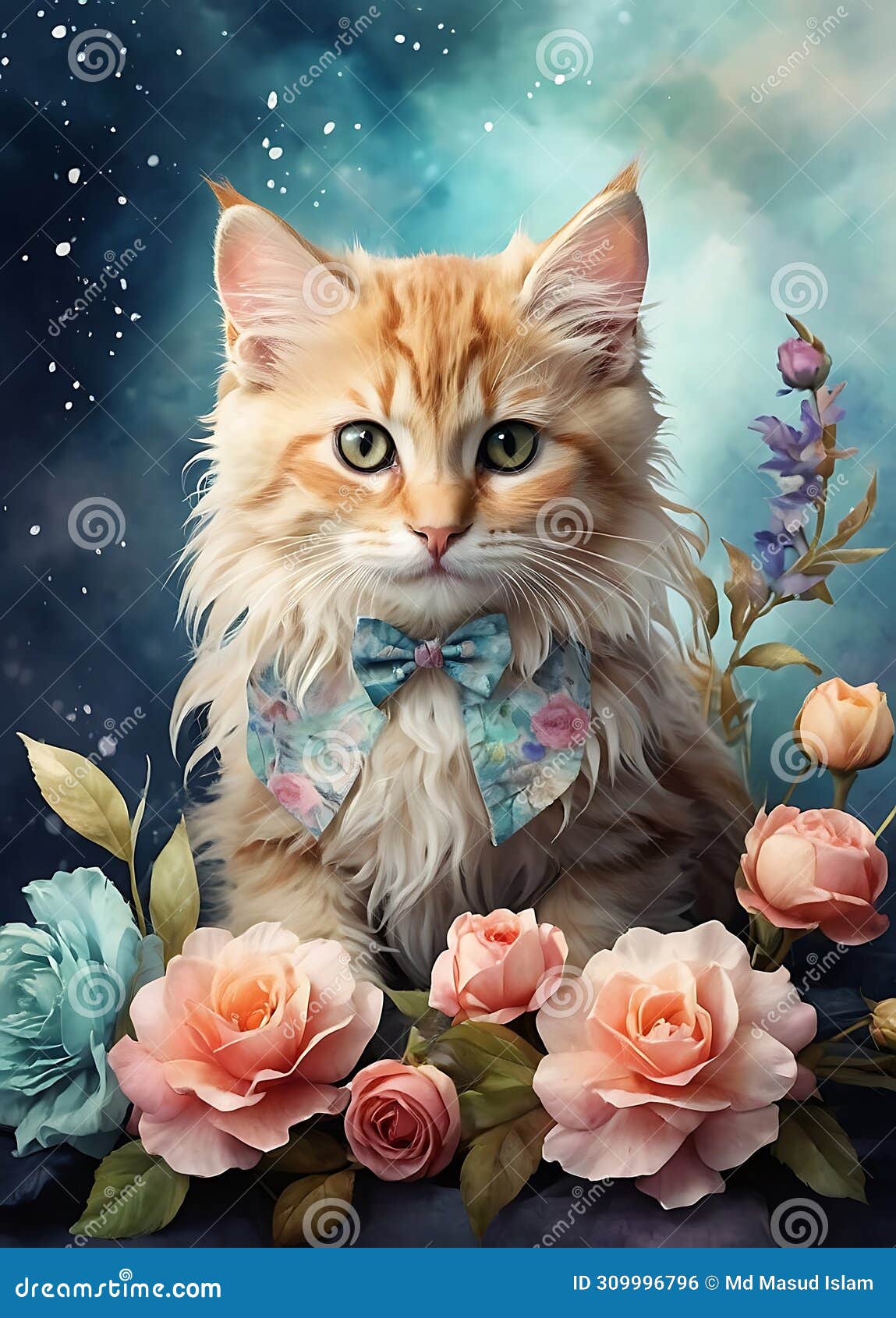 A Cat Suffering from Toothache, a Cat with a Flower, Cat Illustration ...