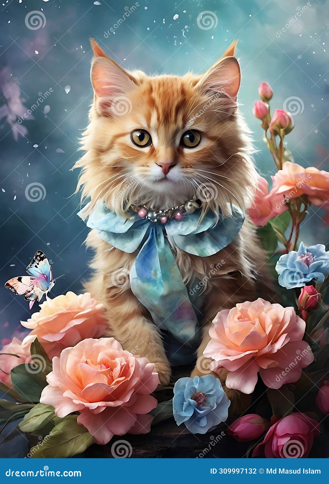 A Cat Suffering from Toothache, a Cat with a Flower, Cat Illustration ...