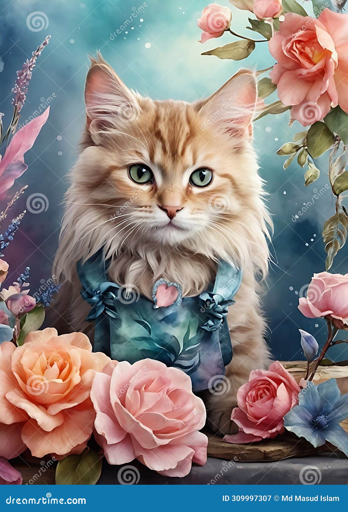 A Cat Suffering from Toothache, a Cat with a Flower, Cat Illustration ...