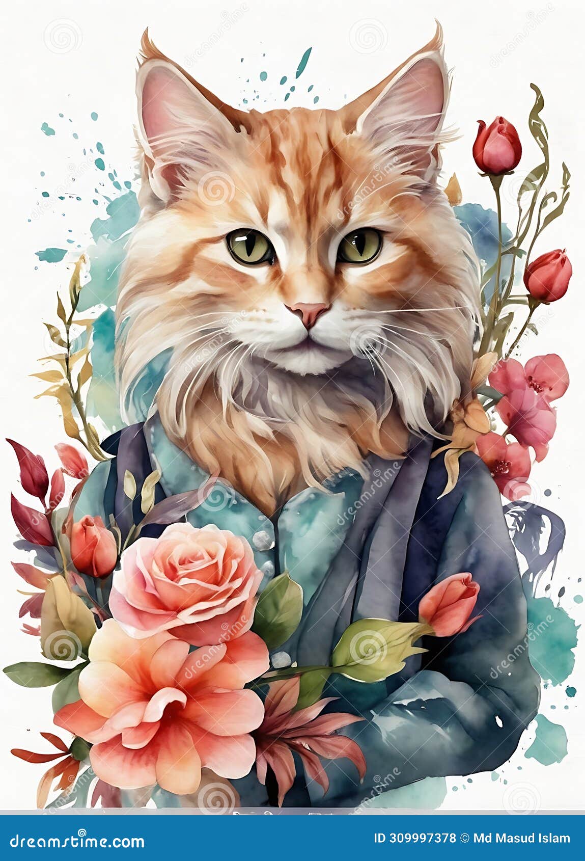 A Cat Suffering from Toothache, a Cat with a Flower, Cat Illustration ...