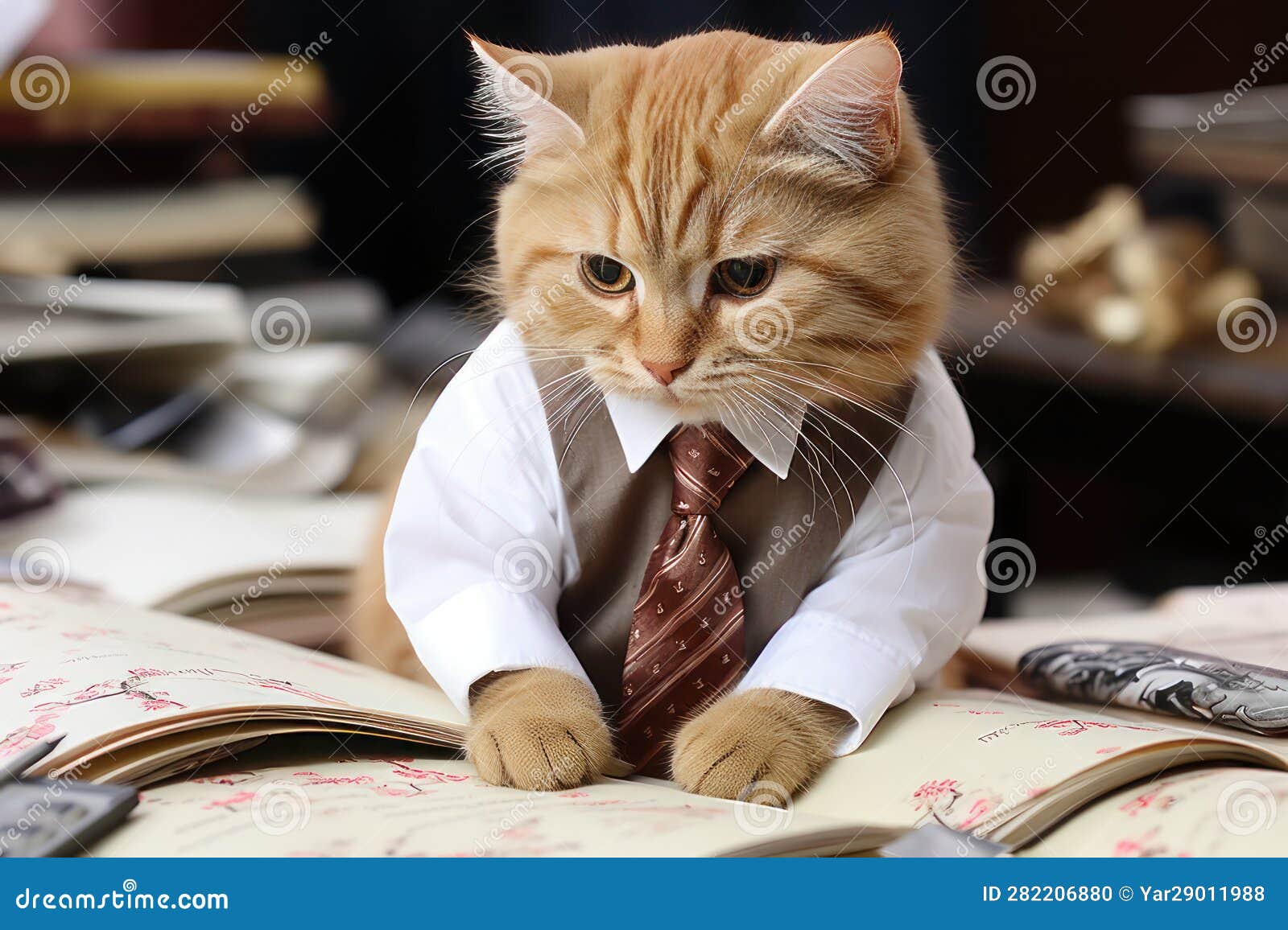 Cat in a Suit with Documents in the Office. AI Generative Stock ...