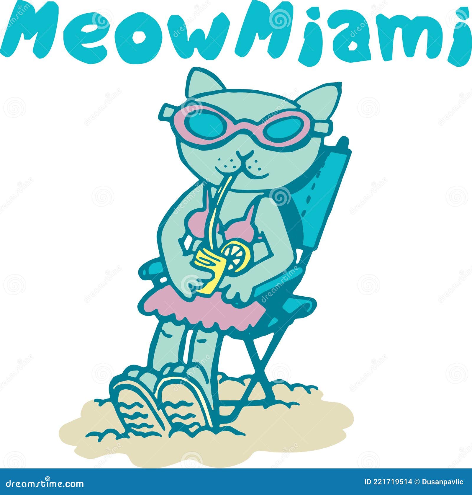 Cat is Sunbathing and Drinking Juice on the Beach Stock Vector ...