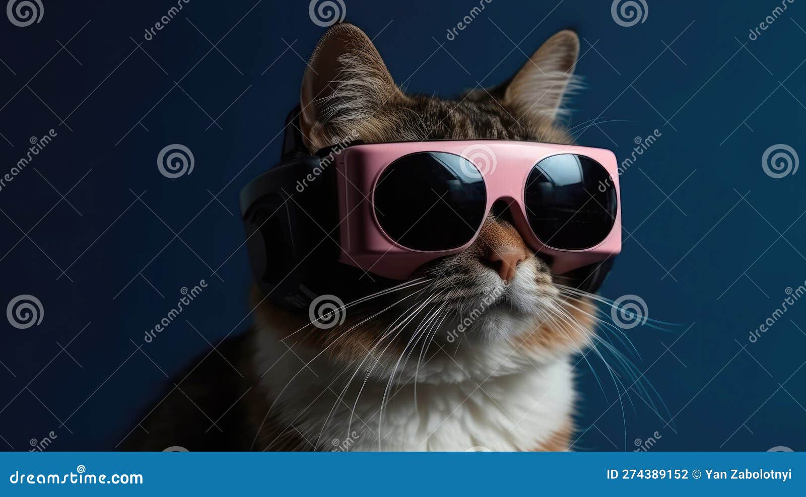 A Cat with Sunglasses Participating in a Virtual Reality Experience ...